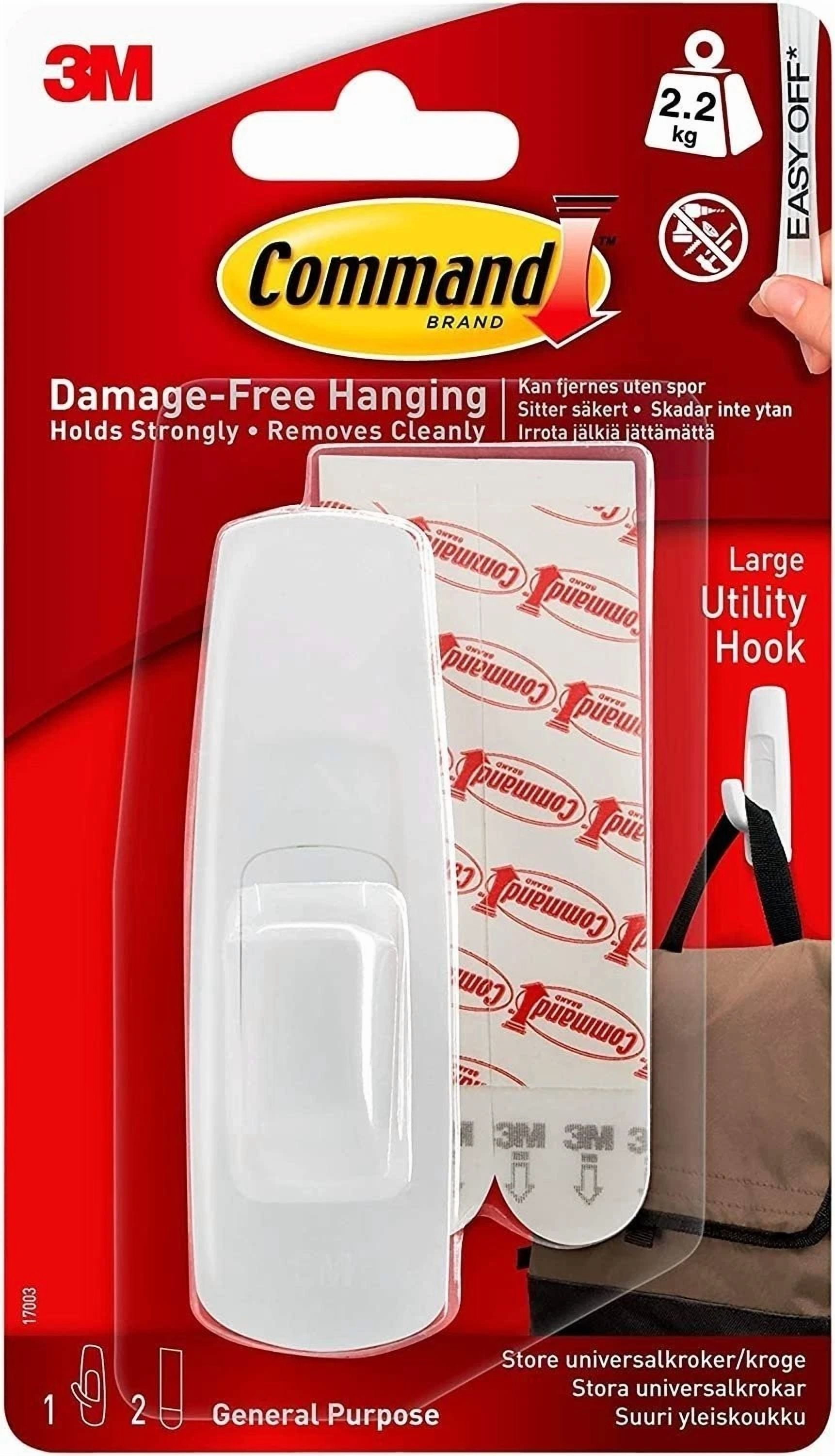 STARLIGHT- Command Large Utility Hook, White, 1-Hook, 2-Strips (17003Es ...