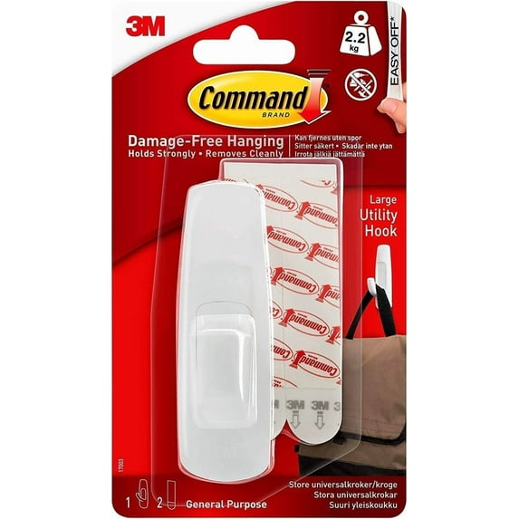 STARLIGHT- Command Large Utility Hook, White, 1-Hook, 2-Strips (17003Es ...