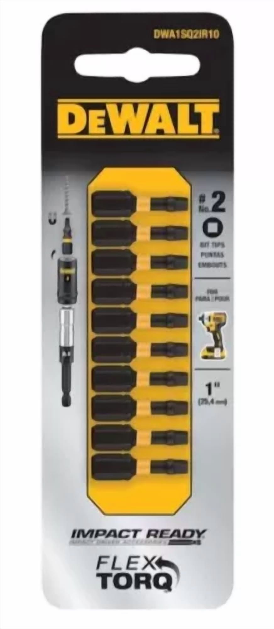 STARLIGHT- Dewalt Accessories Dwa1Sq2Ir10 10Pk #2 Square Impact Bit Tip - Walmart.com