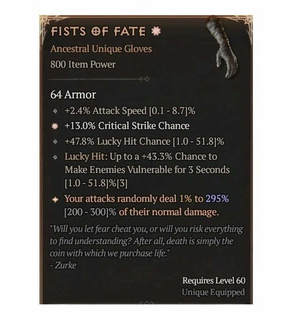 STARLIGHT- Diablo 4 Season 9 Fists Of Fate 1Ga 295% Unique Gloves ...