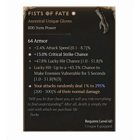 STARLIGHT- Diablo 4 Season 9 Fists Of Fate 1Ga 295% Unique Gloves ...