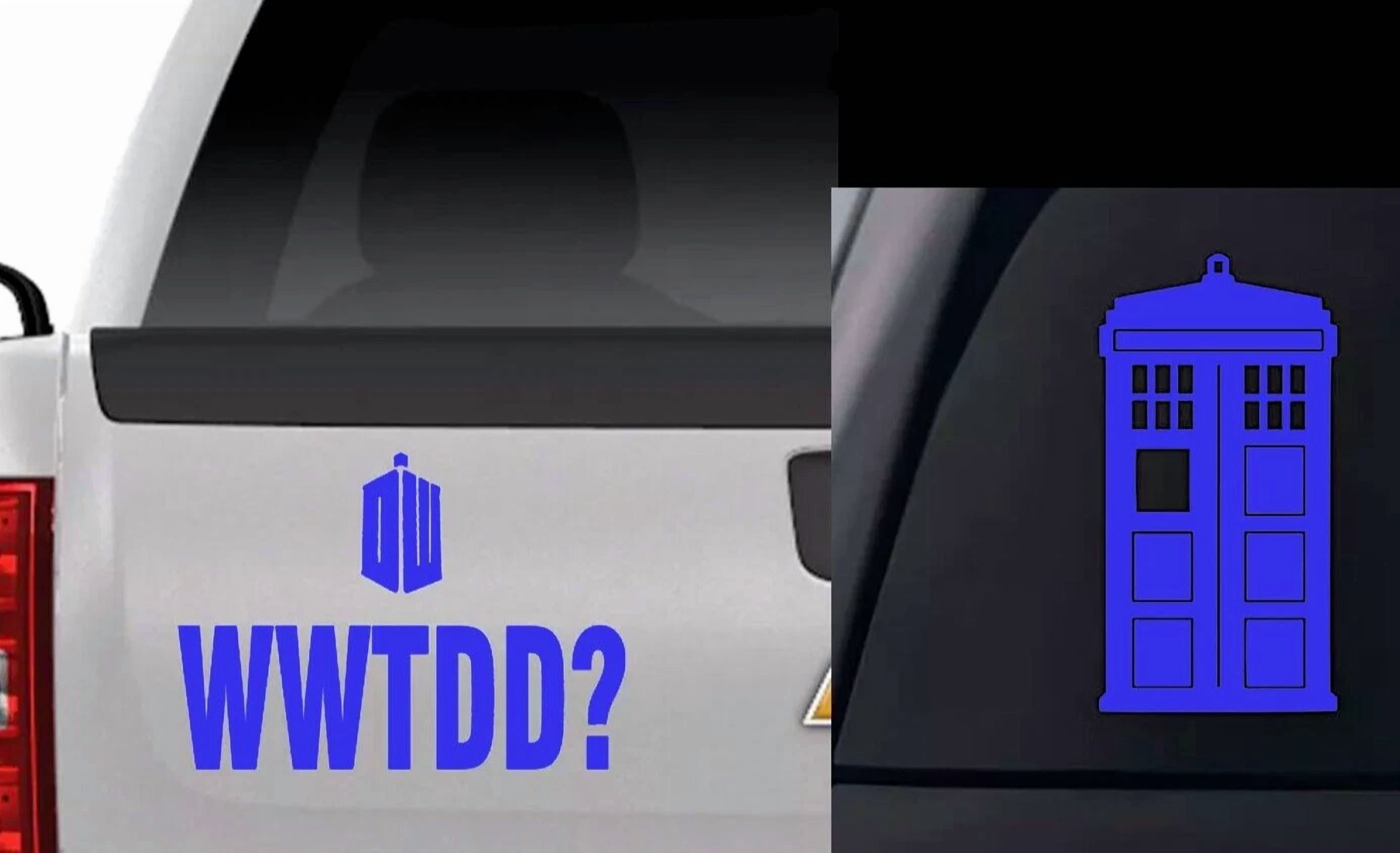 STARLIGHT- Dr Who Tardis & Wwtdd? Two 5" Blue Vinyl Decal Car Windows ...