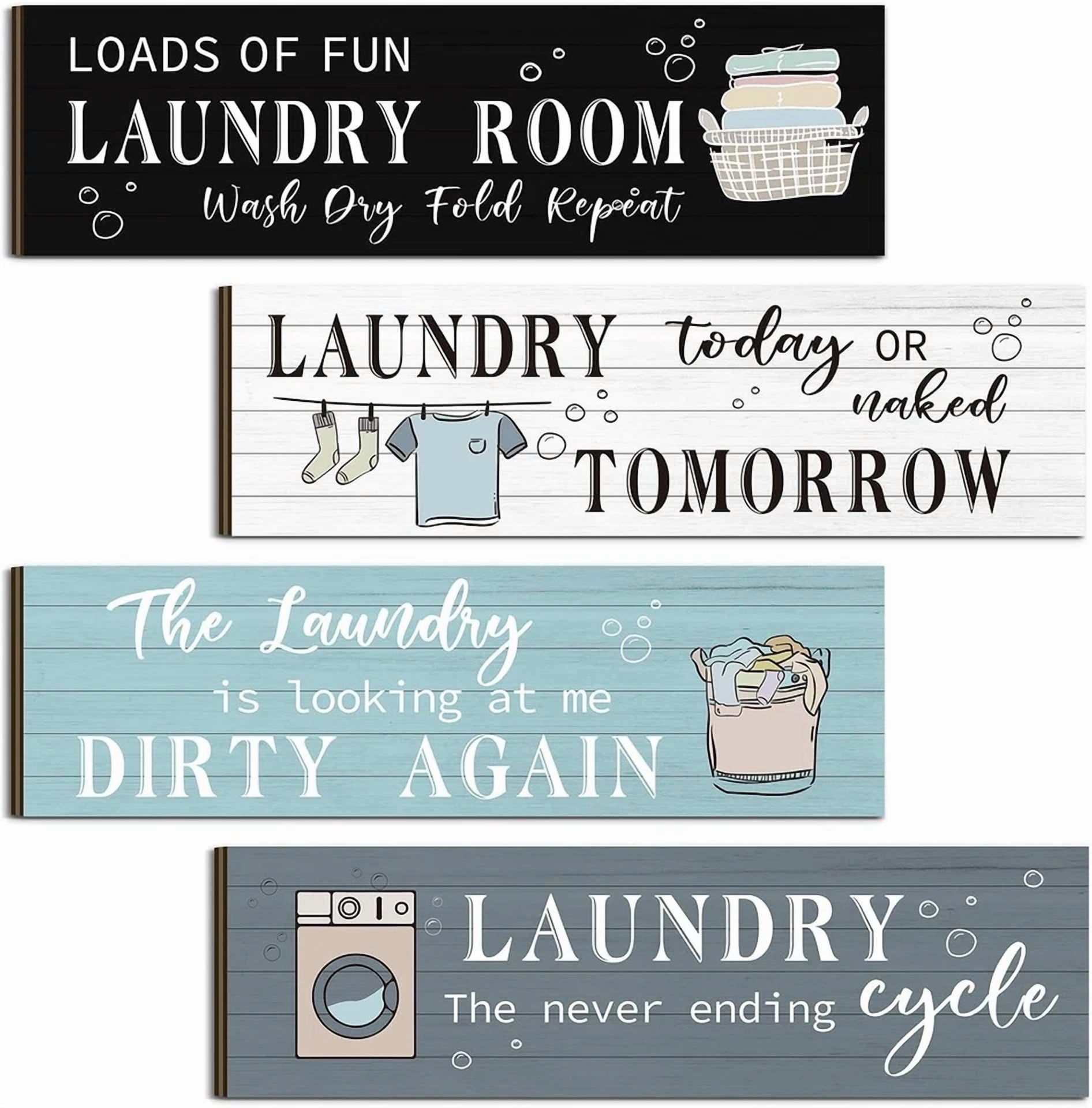 STARLIGHT- Funny Laundry Room Sign Set Of 4 Decorative Wall Art Hooks ...