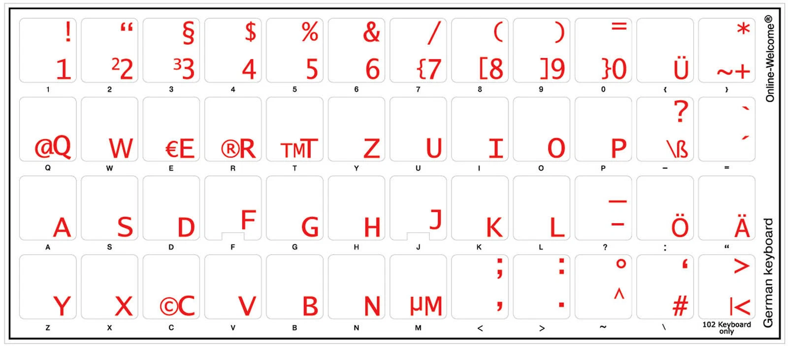 STARLIGHT- German Keyboard Stickers For Computer Laptop Transparent Red ...