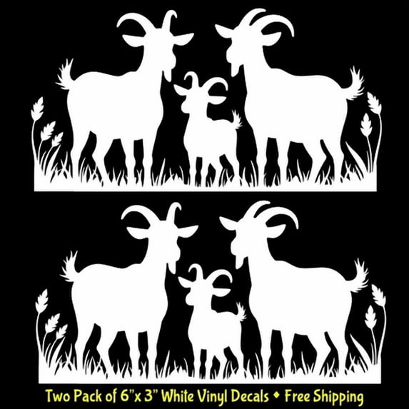 STARLIGHT- Goat Family 2 Pk 6" X 3" White Vinyl Decals Car Truck ...