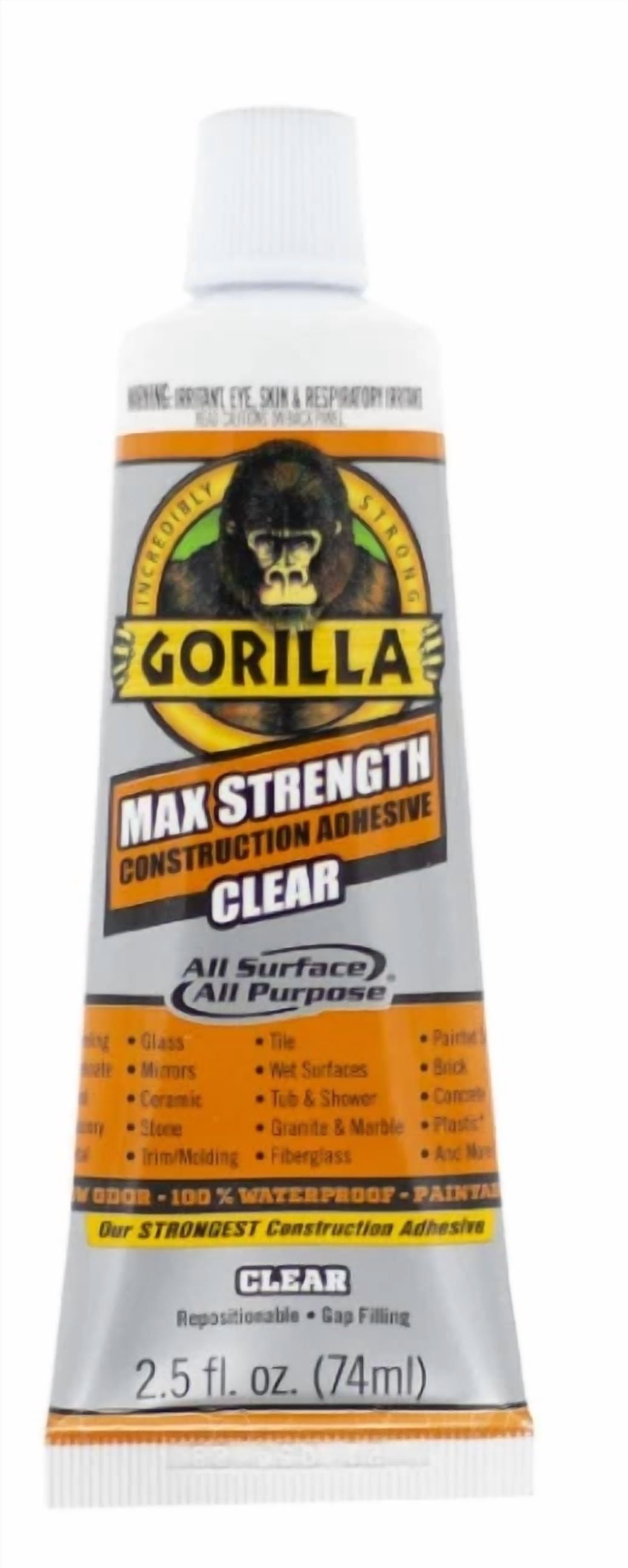 STARLIGHT- Gorilla Max Strength Clear Construction Adhesive, 2.5 Ounce Squeeze Tube, Clear ...