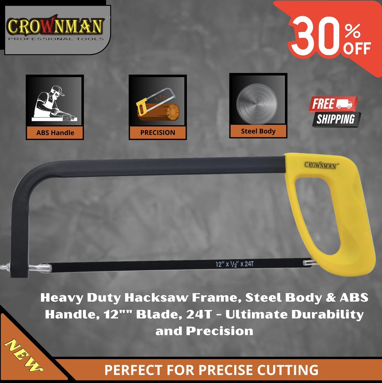 STARLIGHT- Heavy Duty Hacksaw Frame, Steel Body & Abs Handle, 12" Blade ...