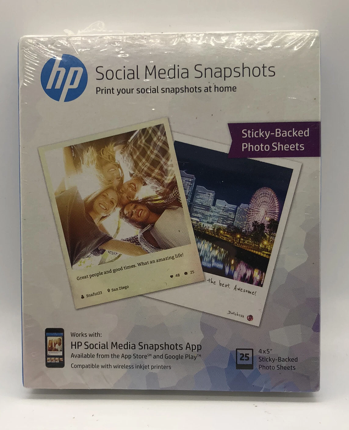 STARLIGHT- Hp Photo Paper Sticky Back Social Media Snapshots (4X5) 25 ...