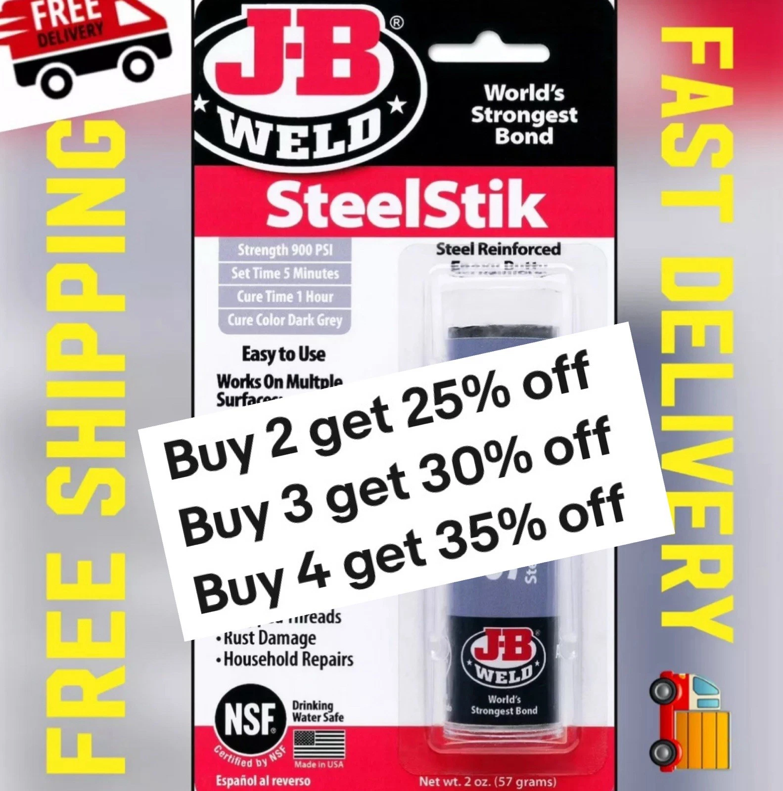 STARLIGHT- J-B Weld 8267 Steelstik Steel Reinforced Epoxy Putty Stick ...