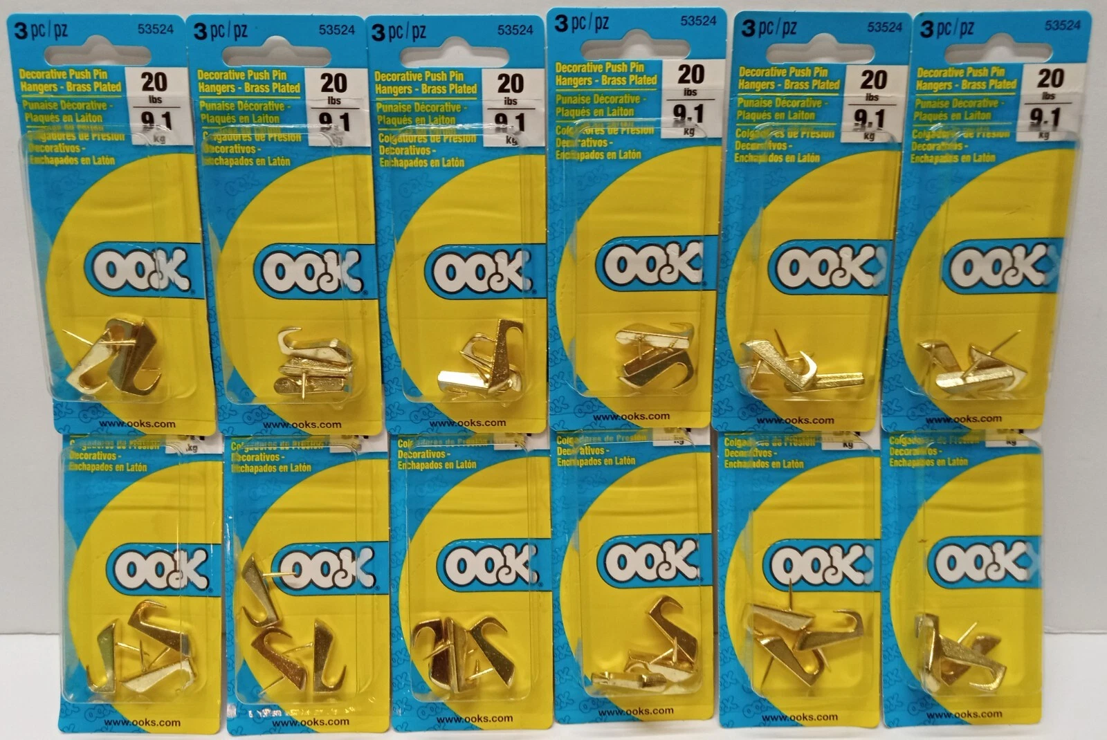 STARLIGHT- Lot Of 12 Ook Decorative Push Pin Hangers 20 Lbs 3 Pieces ...