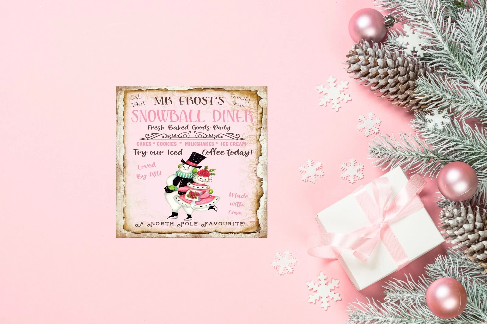 STARLIGHT- Mr. Frost'S Snowball Diner Christmas Ornament Wood Mini Sign ...