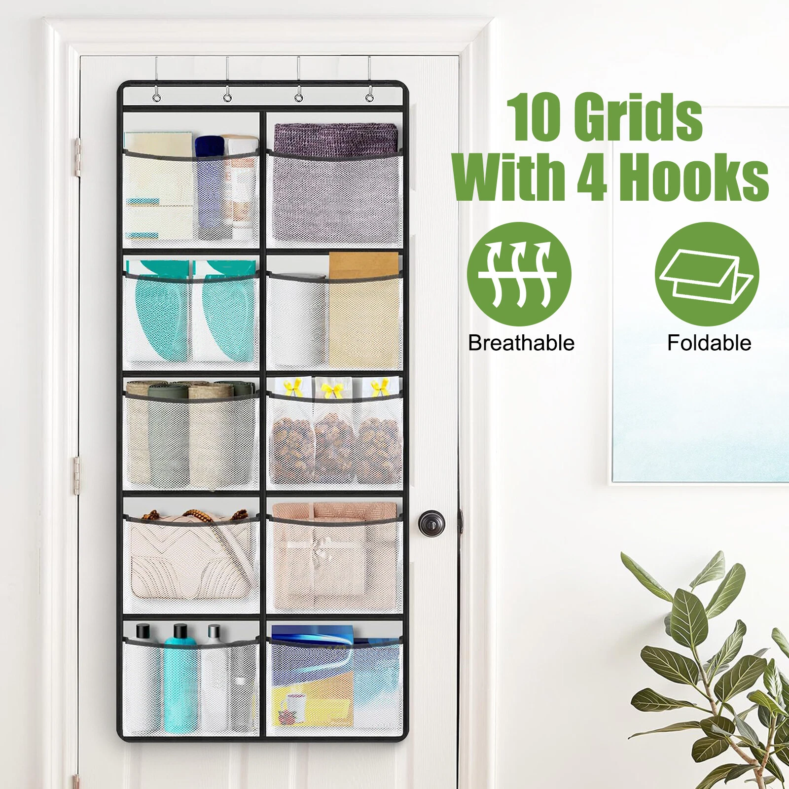STARLIGHT- Over Door Shoe Organizer, 10 Grids Hanging Shelves Mesh ...