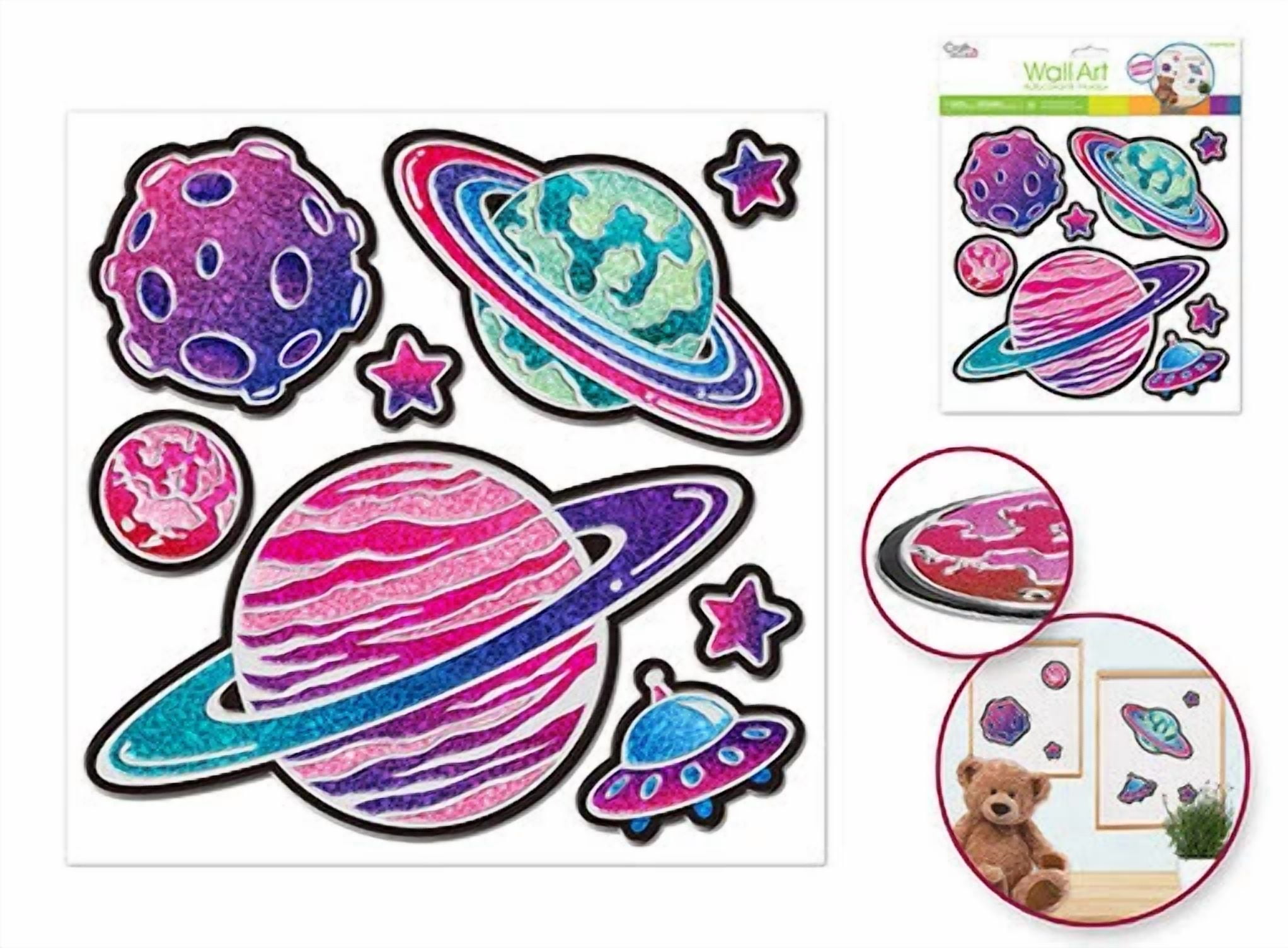 STARLIGHT- Planets Wall Stickers 8 Decals With Sequin Glitter Stars ...