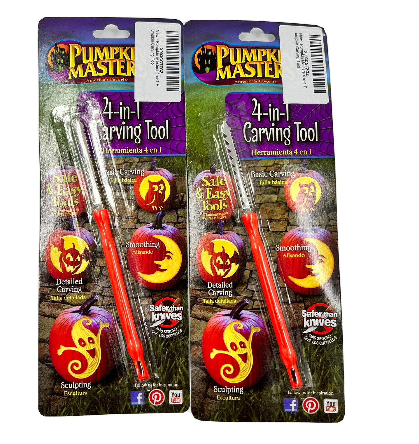 STARLIGHT- Pumpkin Cutter Childrens Safety Halloween Carving Knife Kit 4 In 1 Tool - 2 Pack ...