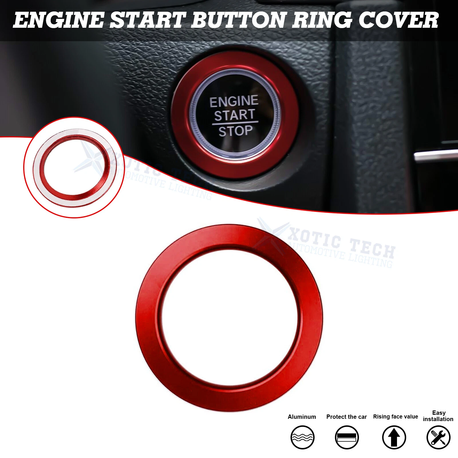 STARLIGHT- Red Engine Start Push Button Ring Surround Trim For Honda ...
