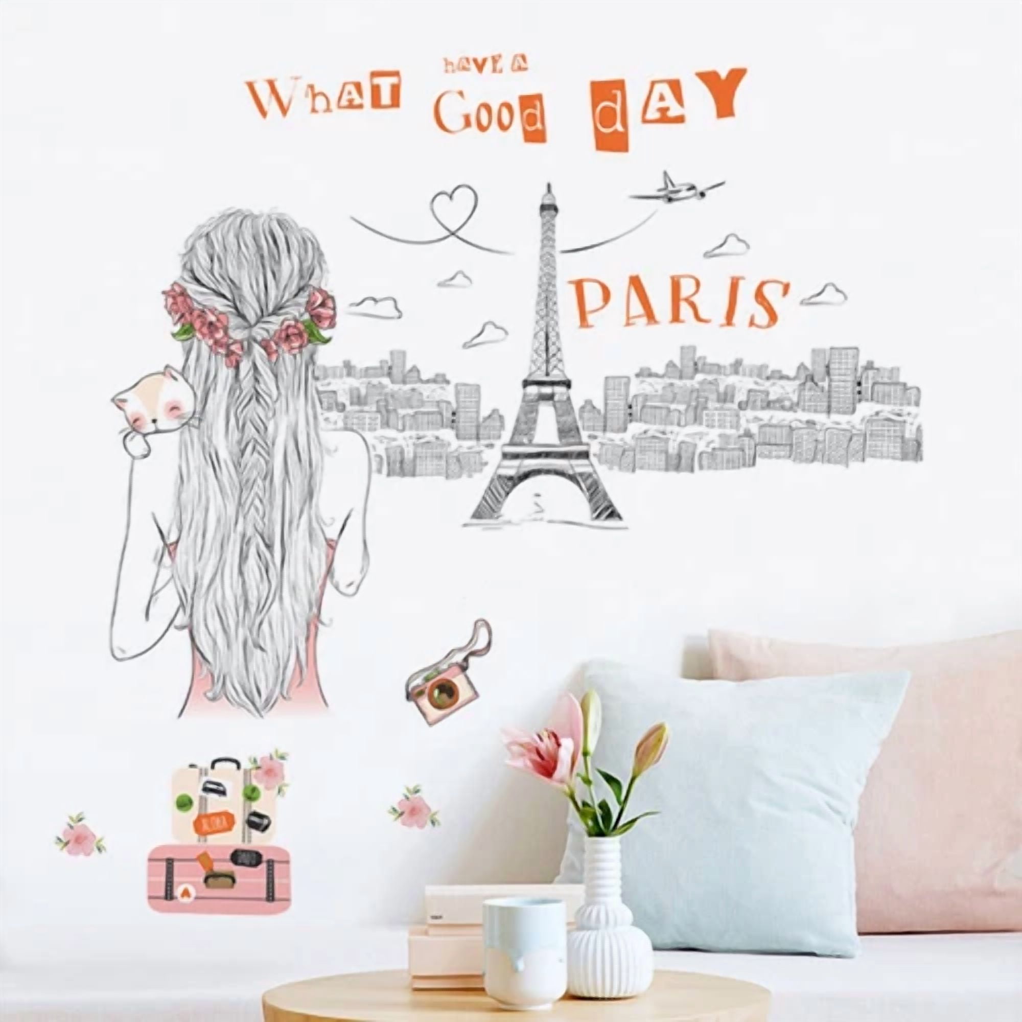STARLIGHT- Removable Vinyl Wall Decal Paris Eiffel Tower Girl Sticker ...