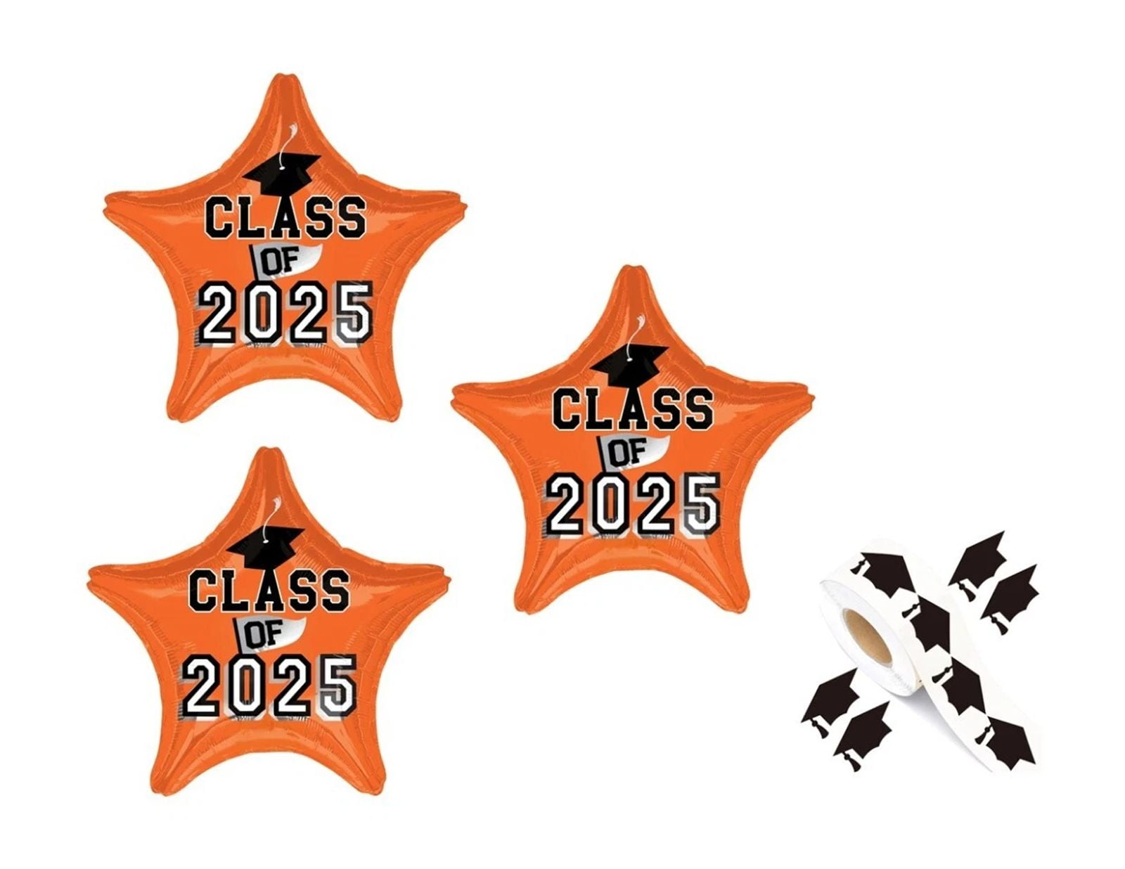 STARLIGHT- Set Of 3 Orange Class Of 2025 Graduation 18'' Balloons ...