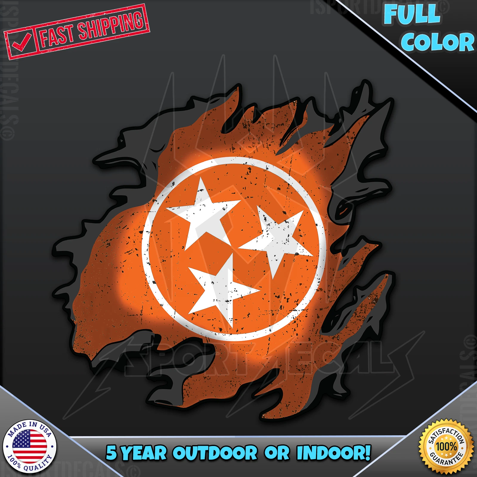 STARLIGHT- Tennessee Tristar Orange State Flag Torn Car Truck Vinyl ...