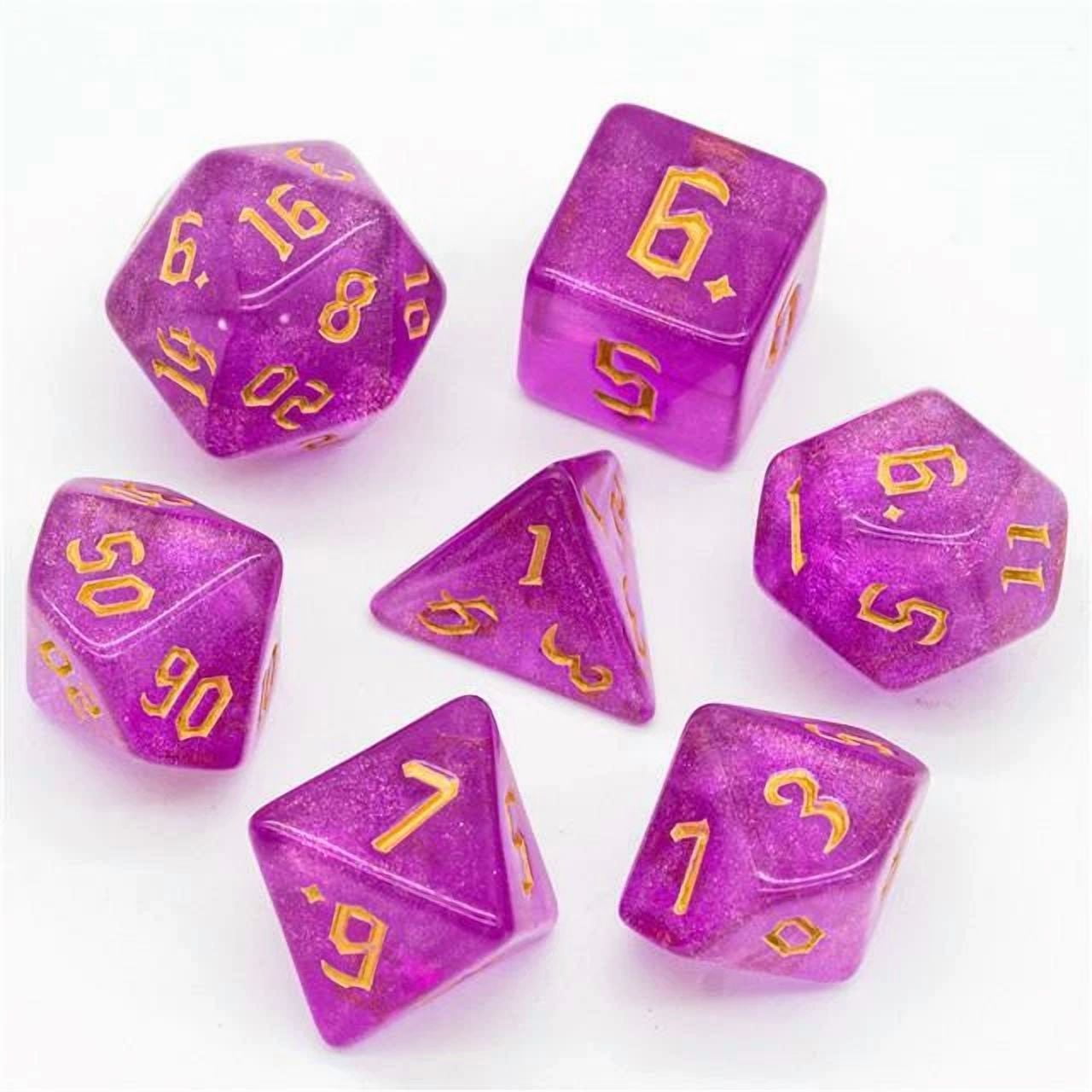 STARLIGHT- Violet Glitter Party Glitter Dice (Gold Font) 7-Dice Set Rpg ...