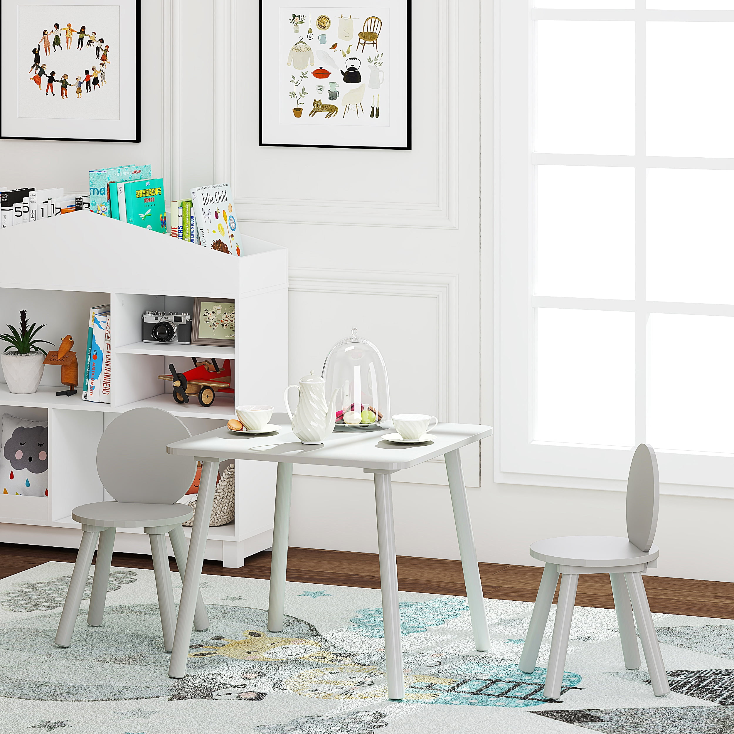 STAROUS 2-in-1 Kids Table with 2 Chairs Set, Gray - Walmart.com
