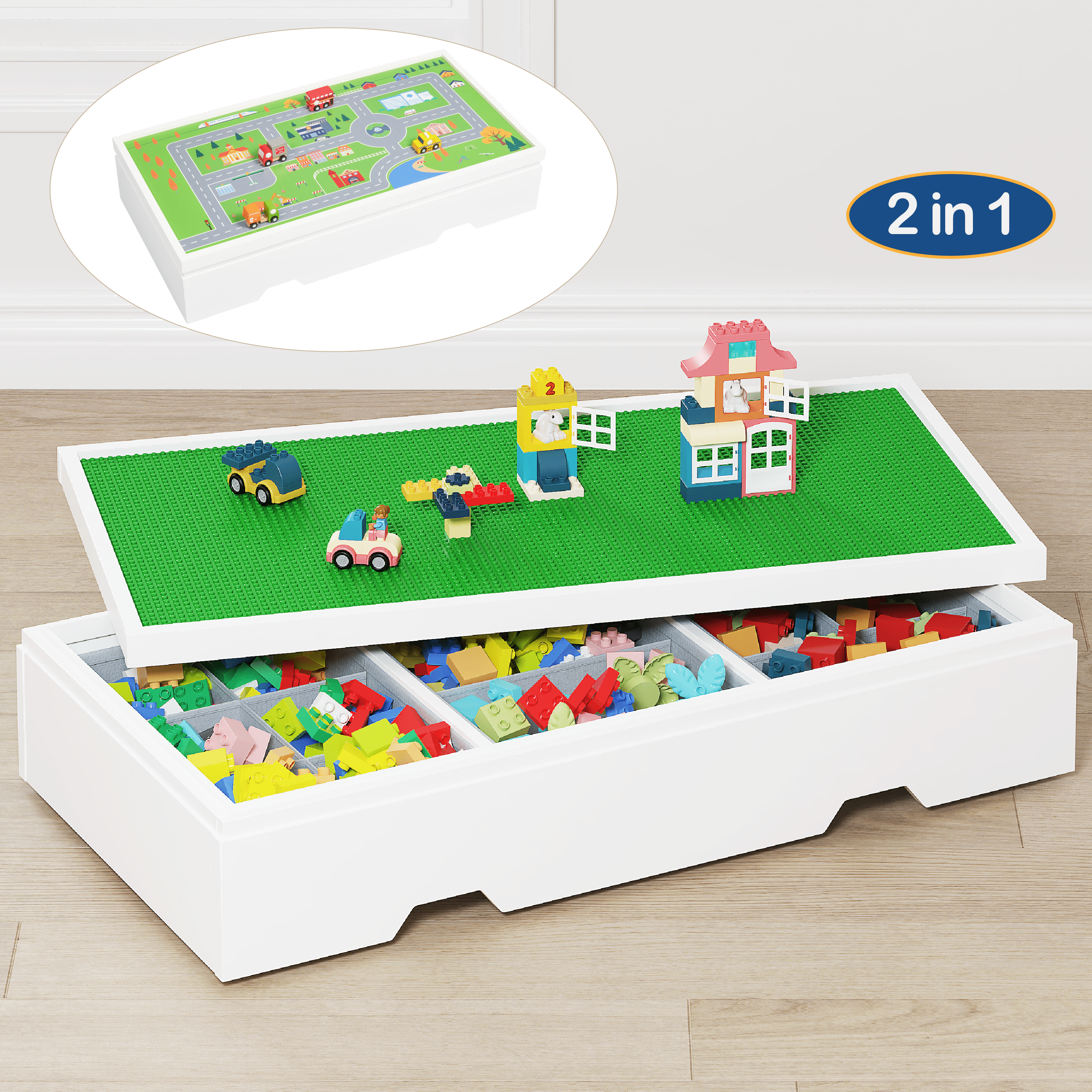 STAROUS 3 in 1 Construction Play Table Compatible with Lego, Rolling ...