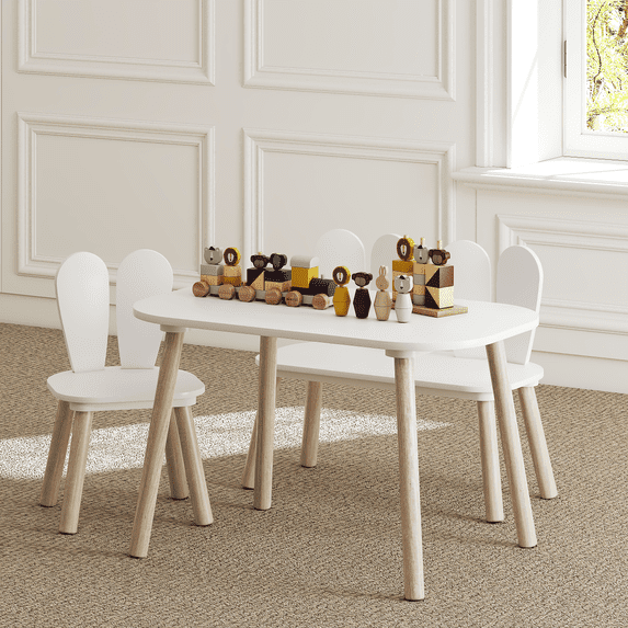 STAROUS 3-Piece Adjustable Height Kids Table & Chair Set with Bunny ...