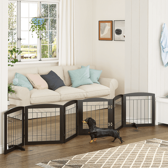 STAROUS Extra Wide Wooden Dog Gate with Convenient Walk-Through Door ...