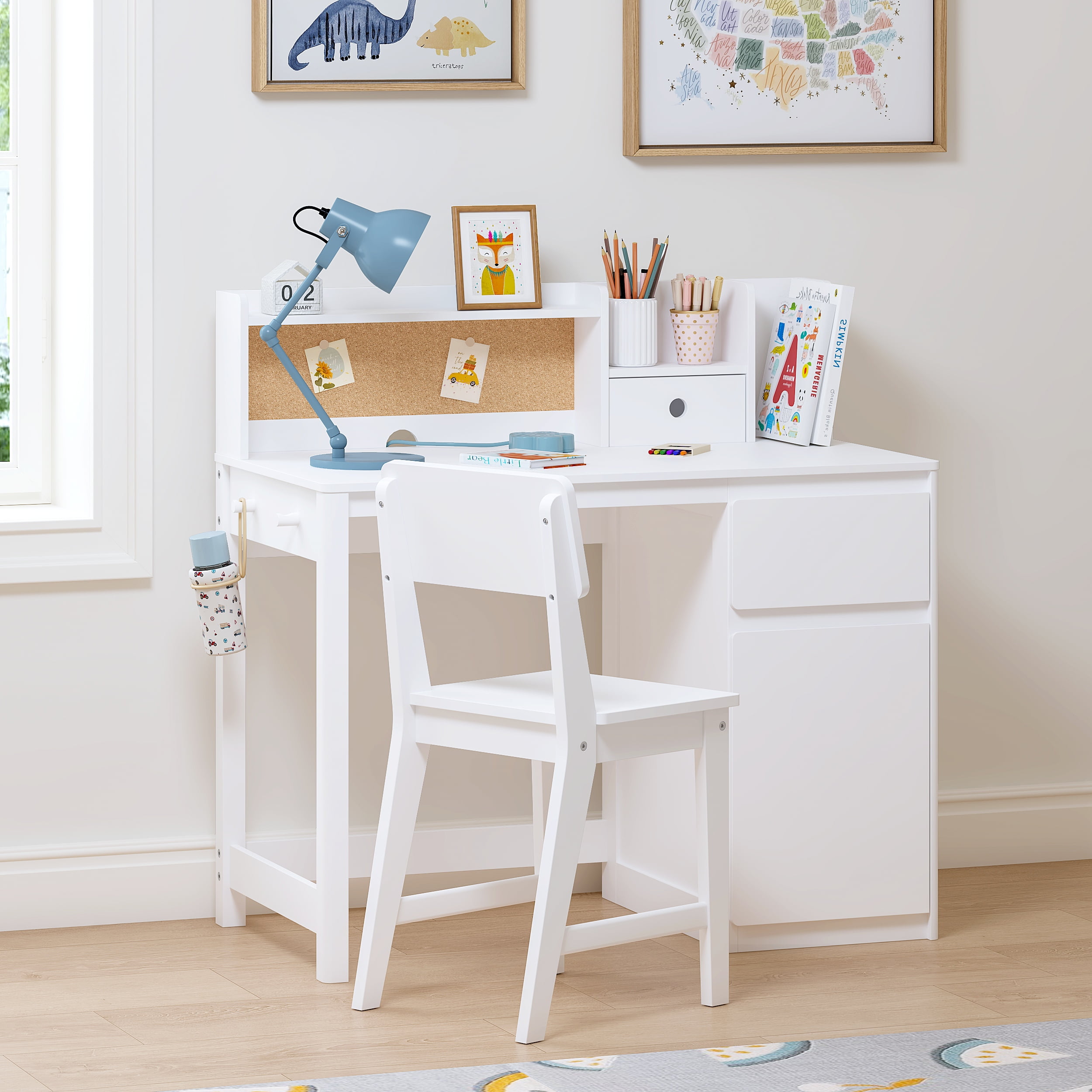 STAROUS Kids Desk and Chair Set, Kids Study Desk with Hutch for 5-12 ...