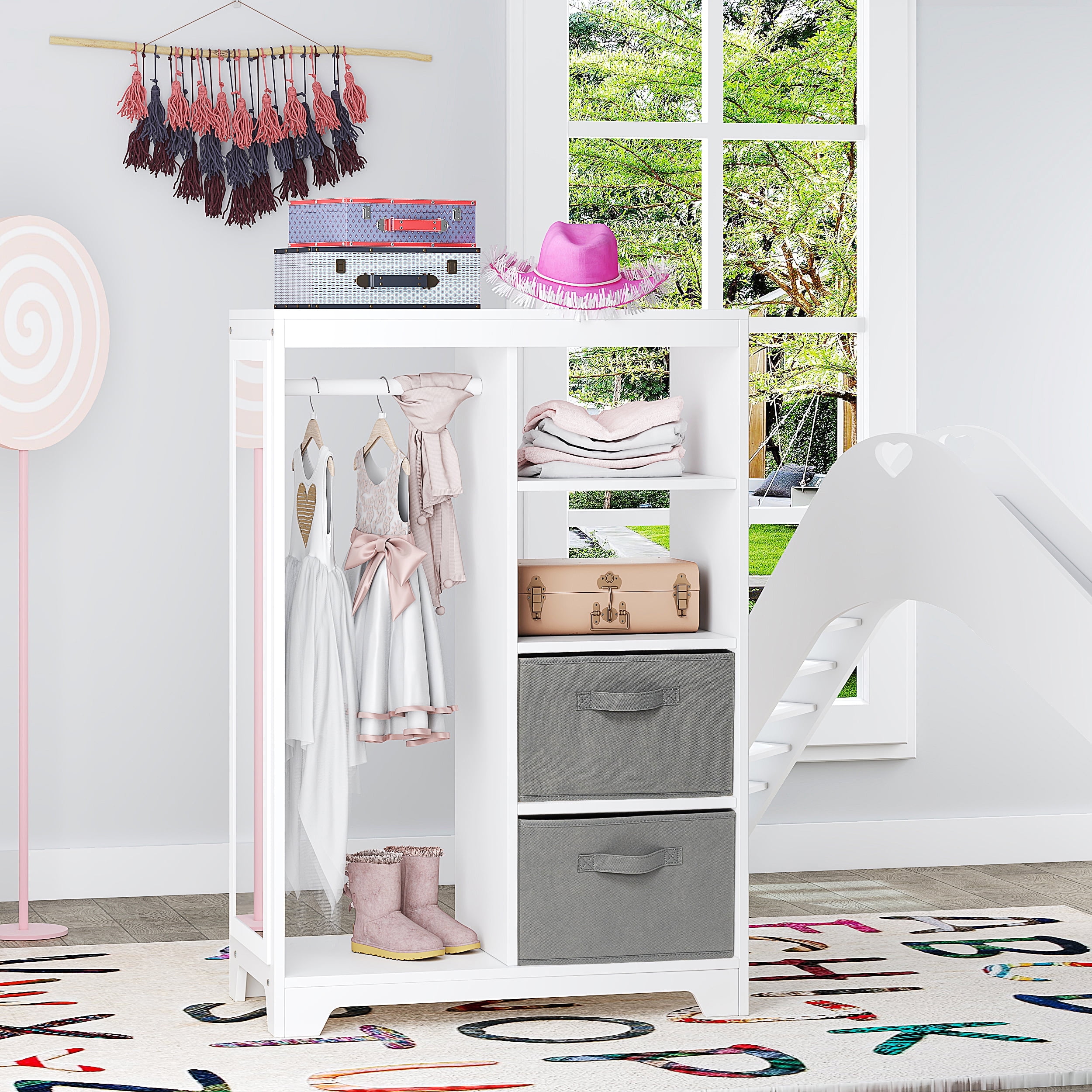 STAROUS Kids Dress up Storage with Mirror and Storage Bin,Play Armoire ...