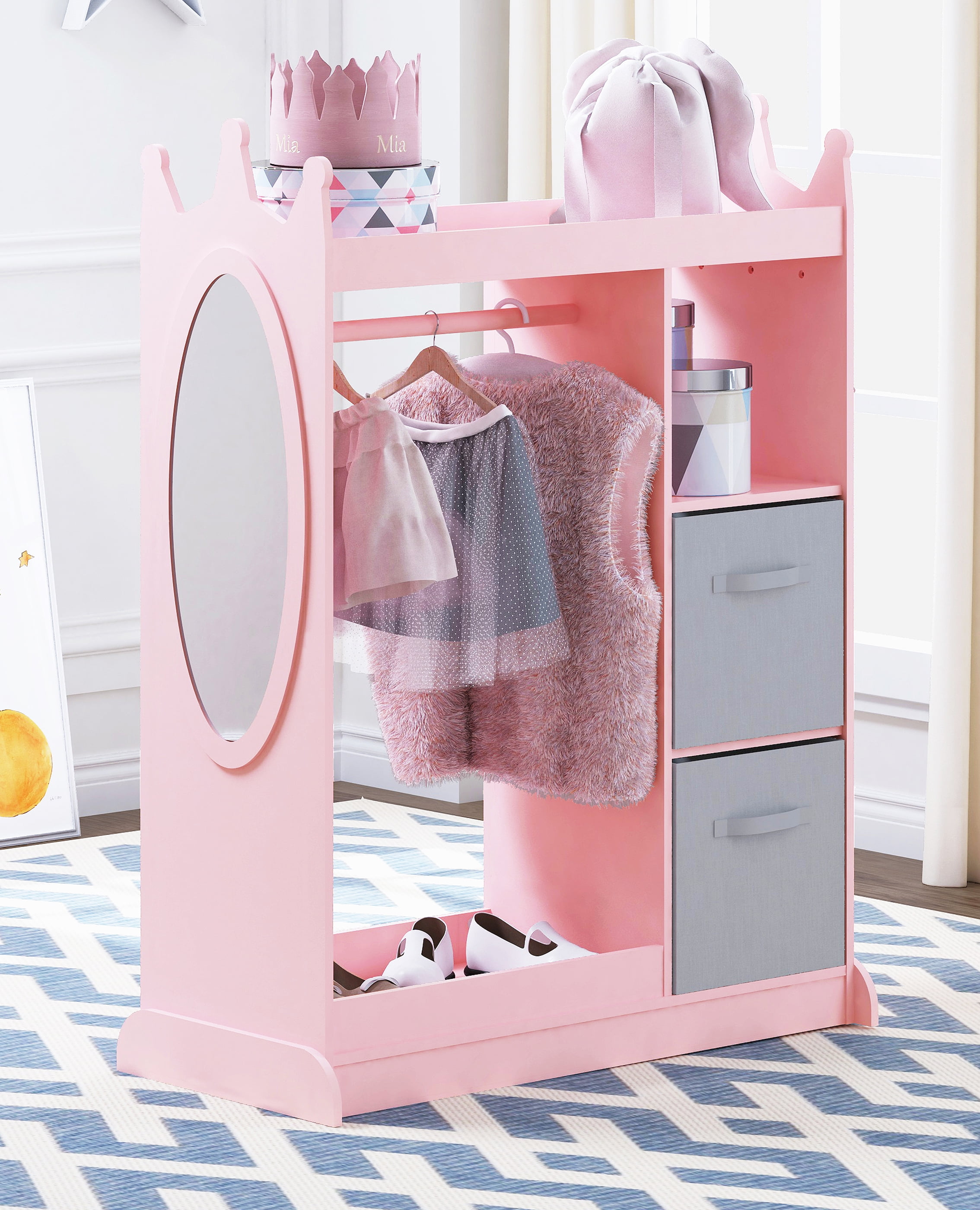STAROUS Kids Dress up Storage with Mirror and Storage Bin,Kids Play ...