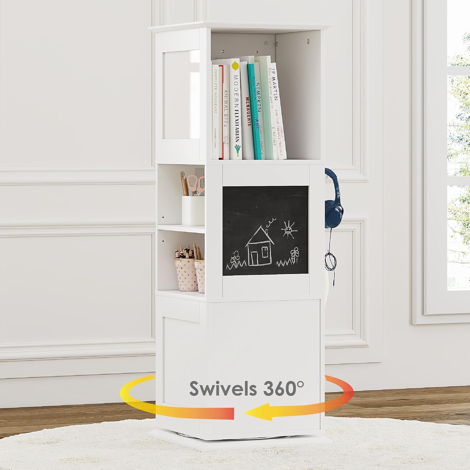 STAROUS Kids Rotating Bookshelf Tower, Revolving Bookcase with ...