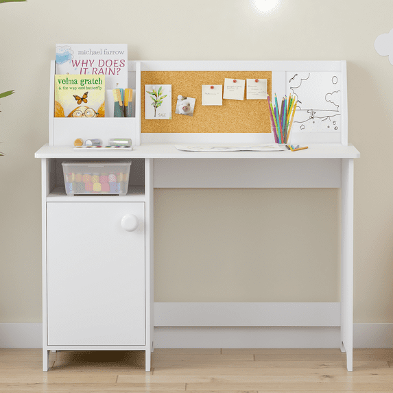 STAROUS Kids Study Desk with Storage, Wooden Table with Hutch Cabinet ...