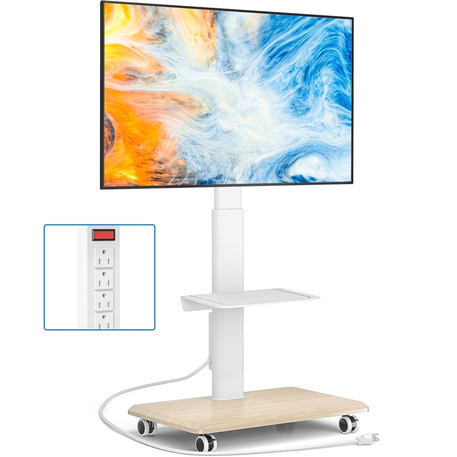 TAVR Rolling TV Stand with Power Outlet Swivel TV Cart with Shelf ...