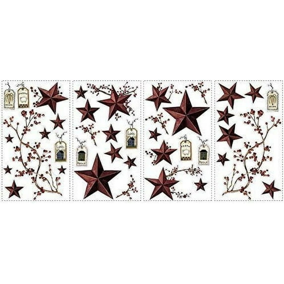 STARS and BERRIES WALL DECALS Country Kitchen Stickers Rustic Primitive ...