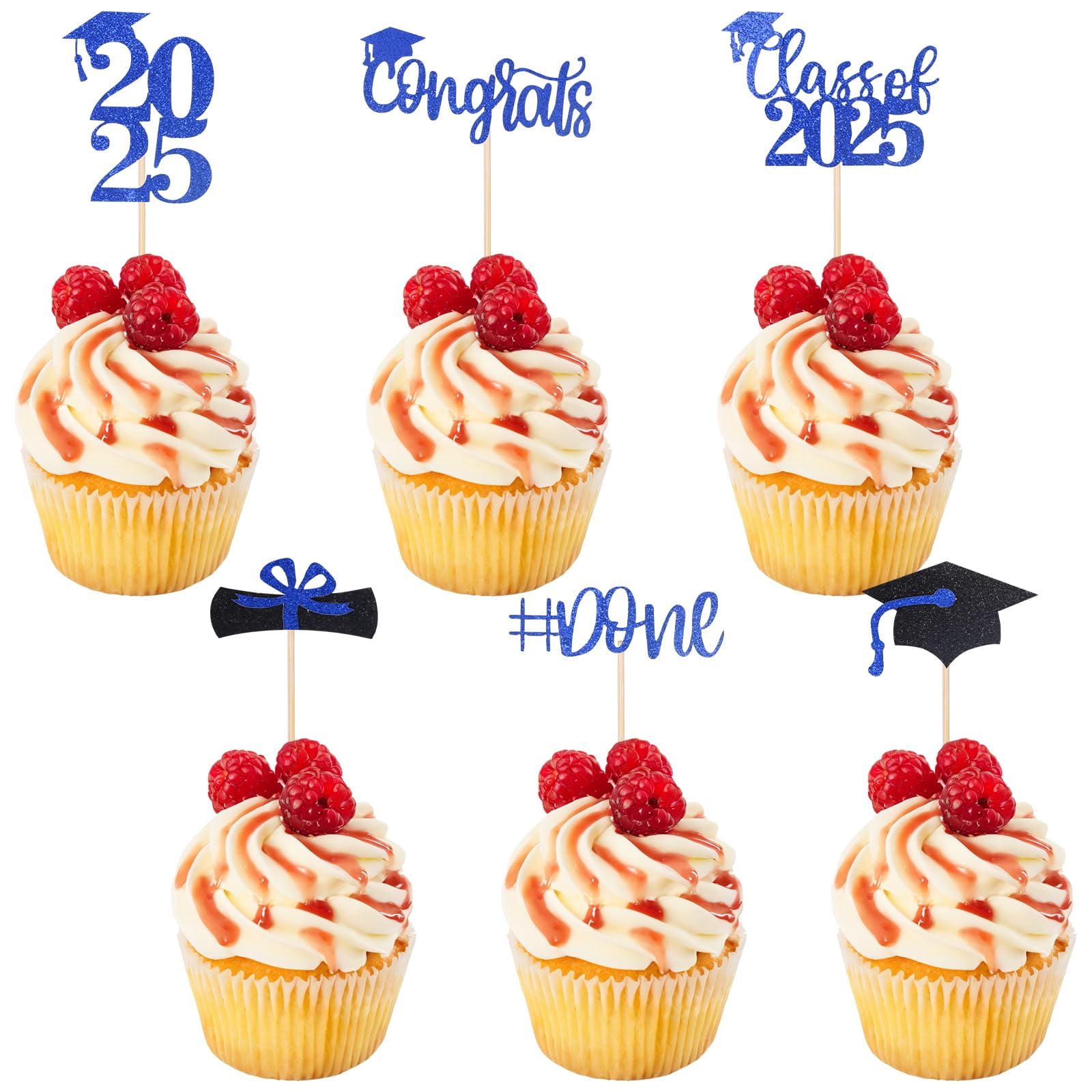 STARSIDE Graduation Cake Toppers,48 PACK Cupcake Toppers,Blue MDH1and ...