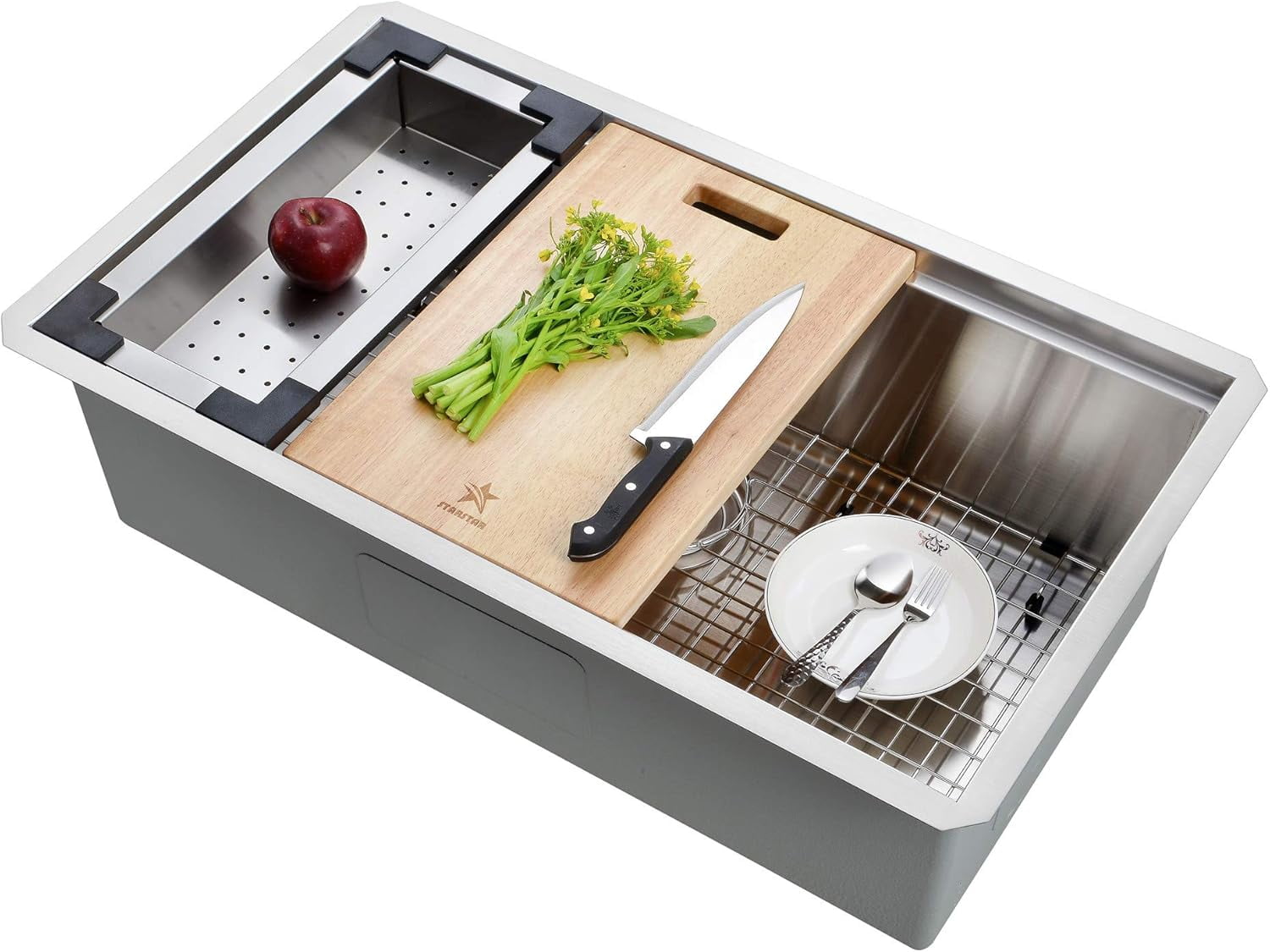 STARSTAR Workstation Ledge Undermount Single Bowl 304 Stainless Steel ...