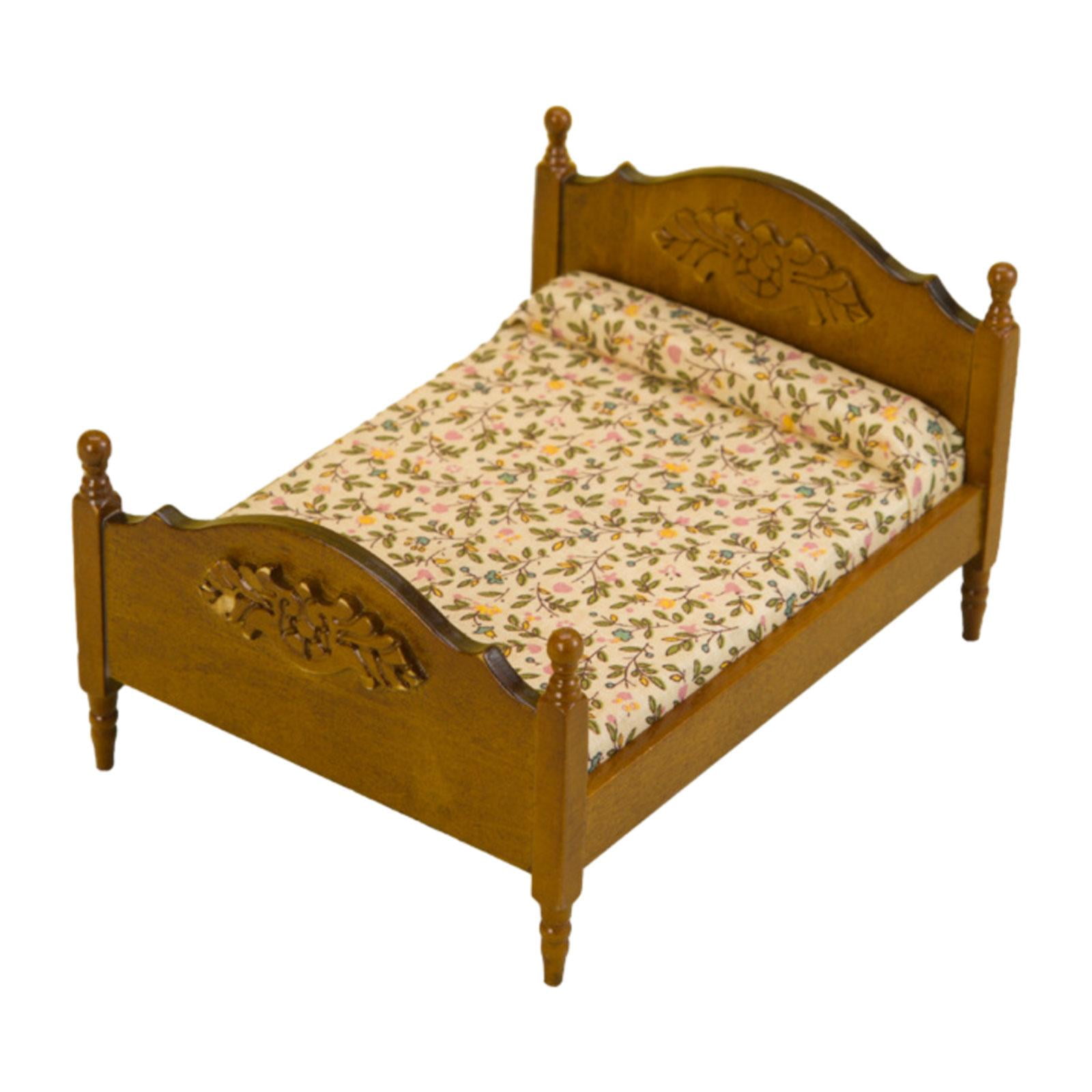 STARTIST 1/12 Dollhouse Bed Dollhouse Miniature Bed 1/12 DIY Scene ...