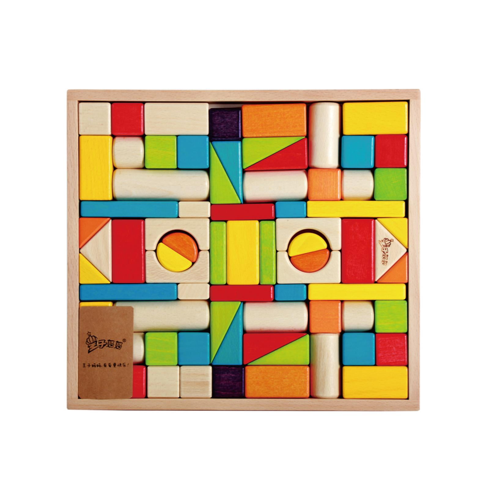 STARTIST Colorful Wood Blocks (74 Pieces) Wood Kids Building Blocks for ...