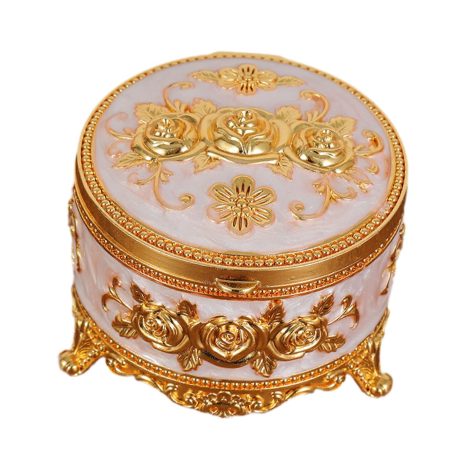 STARTIST Round Metal Jewelry Trinket Box Treasure Chest Box with Rose ...