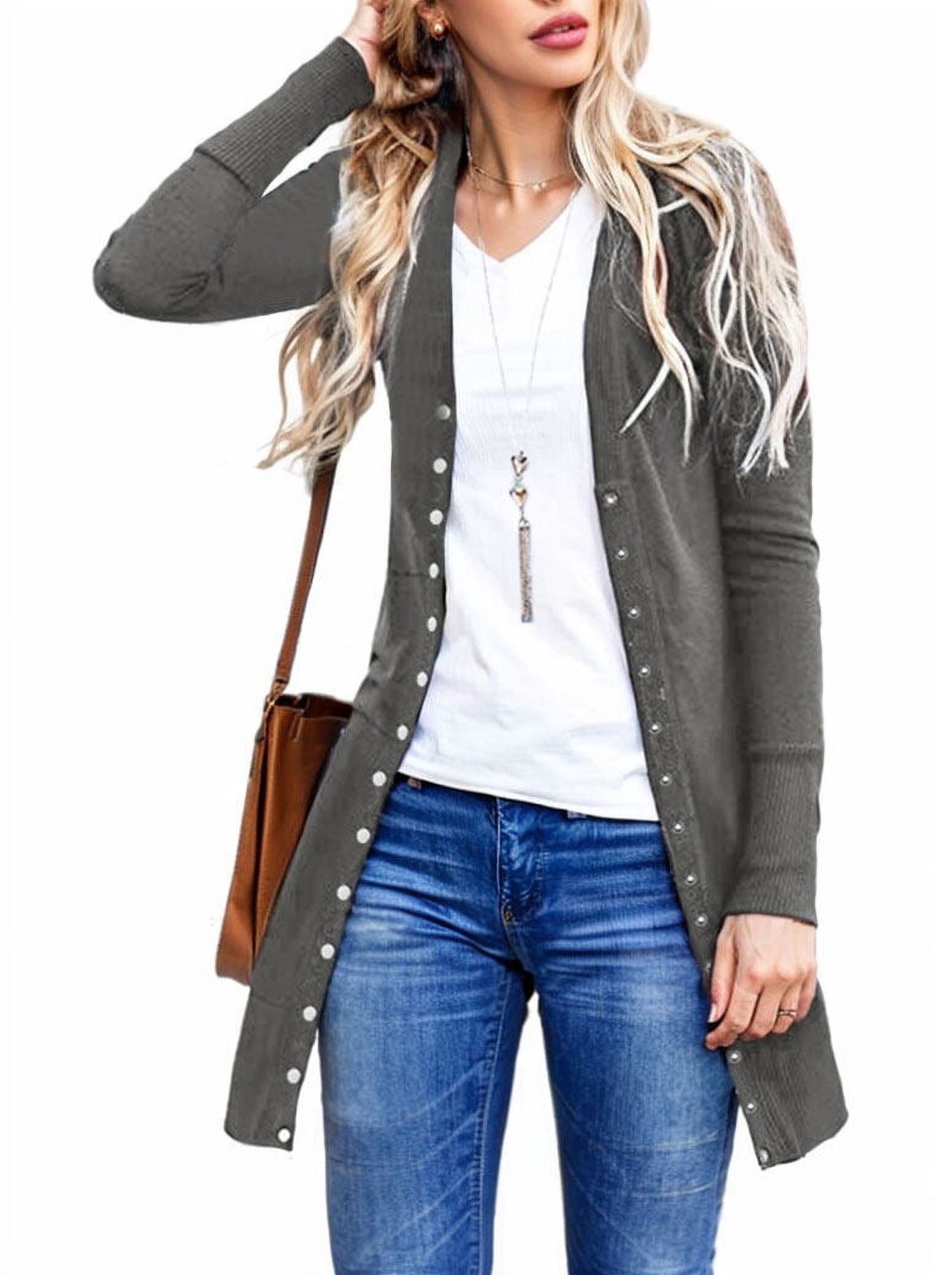 Women Button Down Solid Color Cardigan - Walmart.com