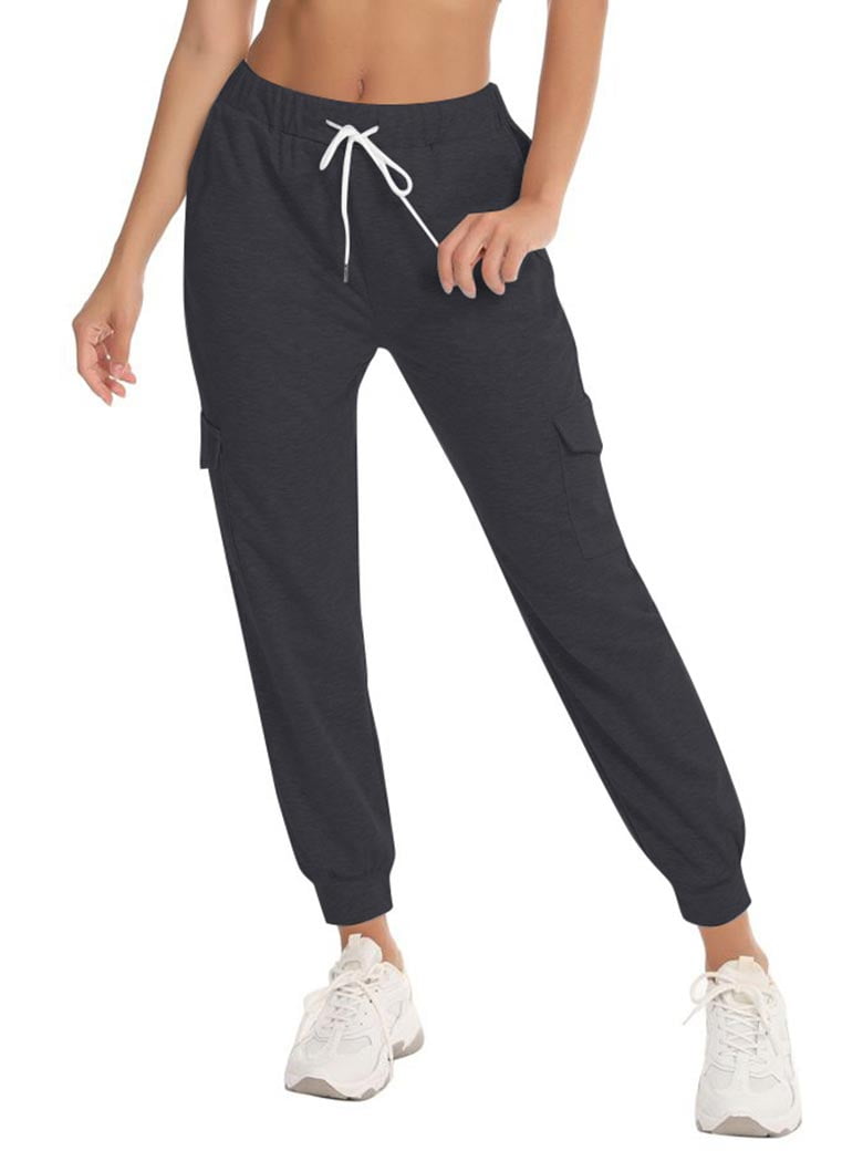 STARVNC Women Drawstring Mid Waist Pocket Solid Color Cargo Pants ...