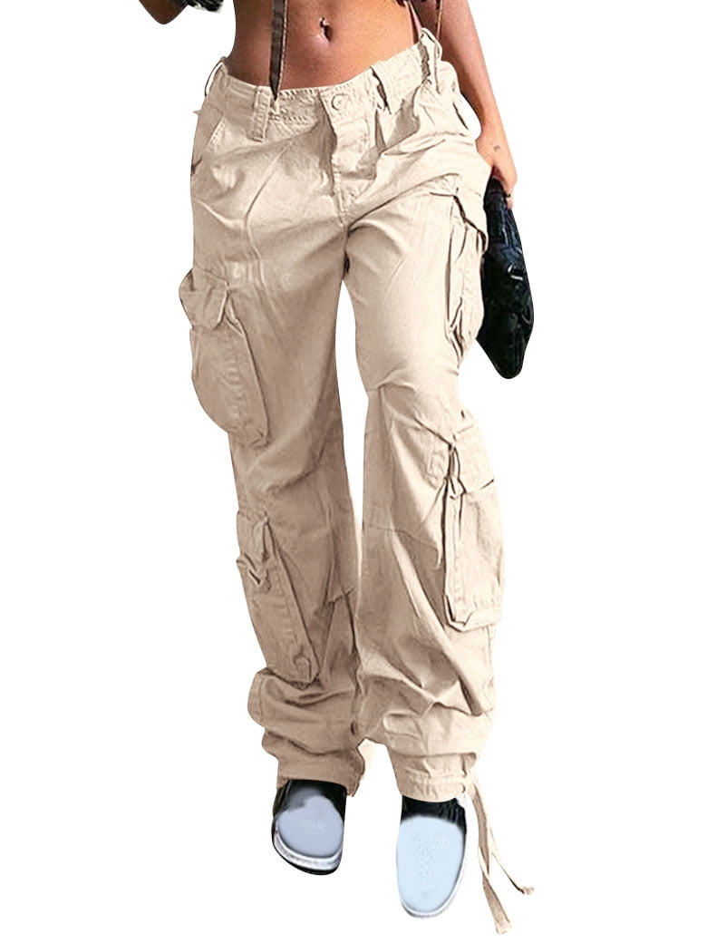 SLADYGLO Women's Low-Waisted Cargo Pants, Multi Pockets, Drawstring ...
