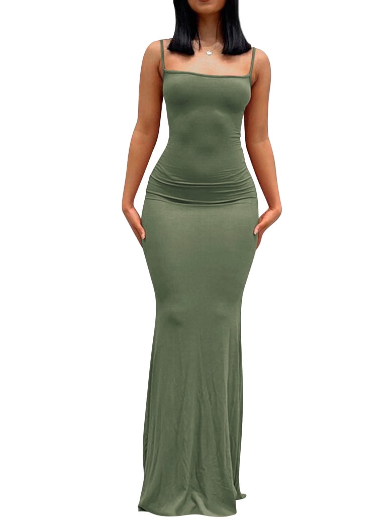 STARVNC Women Scoop Neck Sleeveless Slimming Wrap Slip Maxi Dress ...