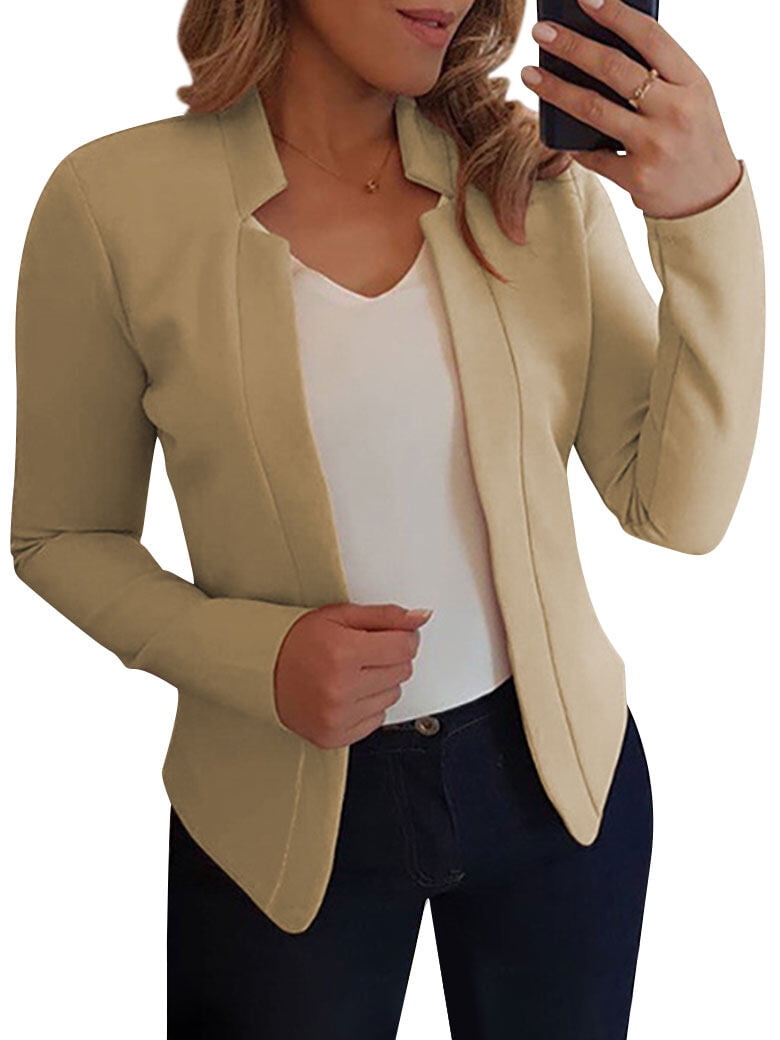STARVNC Women Stand Collar Open Front Drop Shoulder Long Sleeve Blazer ...