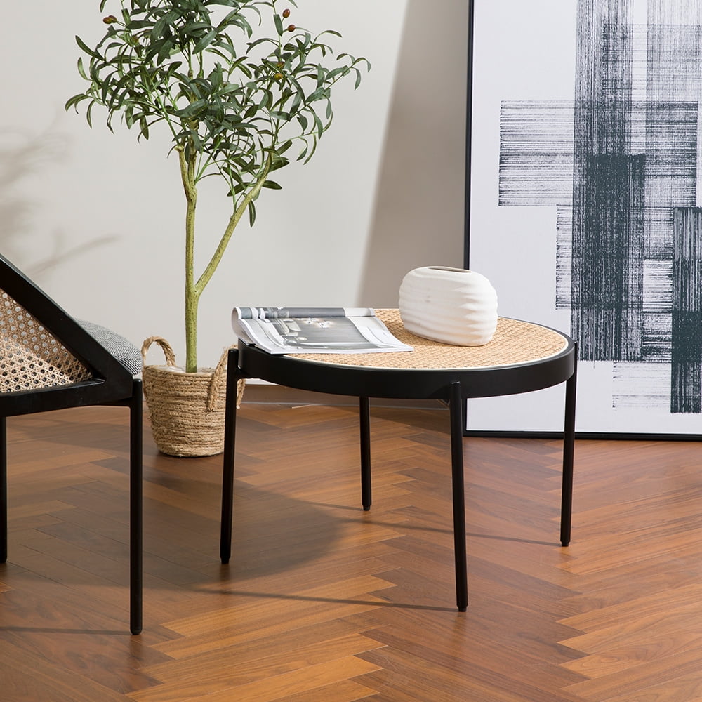 STARWAY End Table Round Rattan Side Table Tray Table for Sofa, Bedside ...