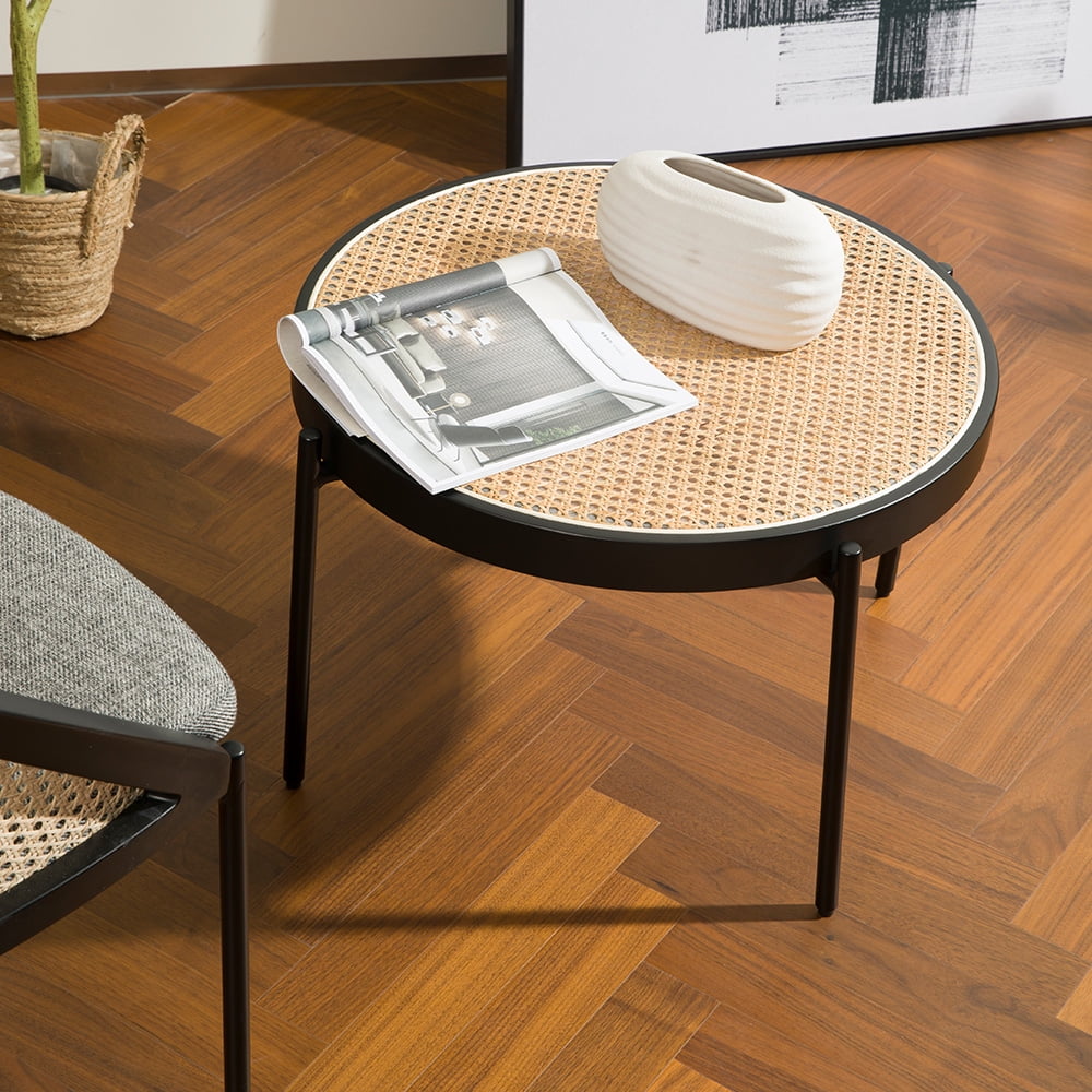 STARWAY End Table Round Rattan Side Table Tray Table for Sofa, Bedside ...