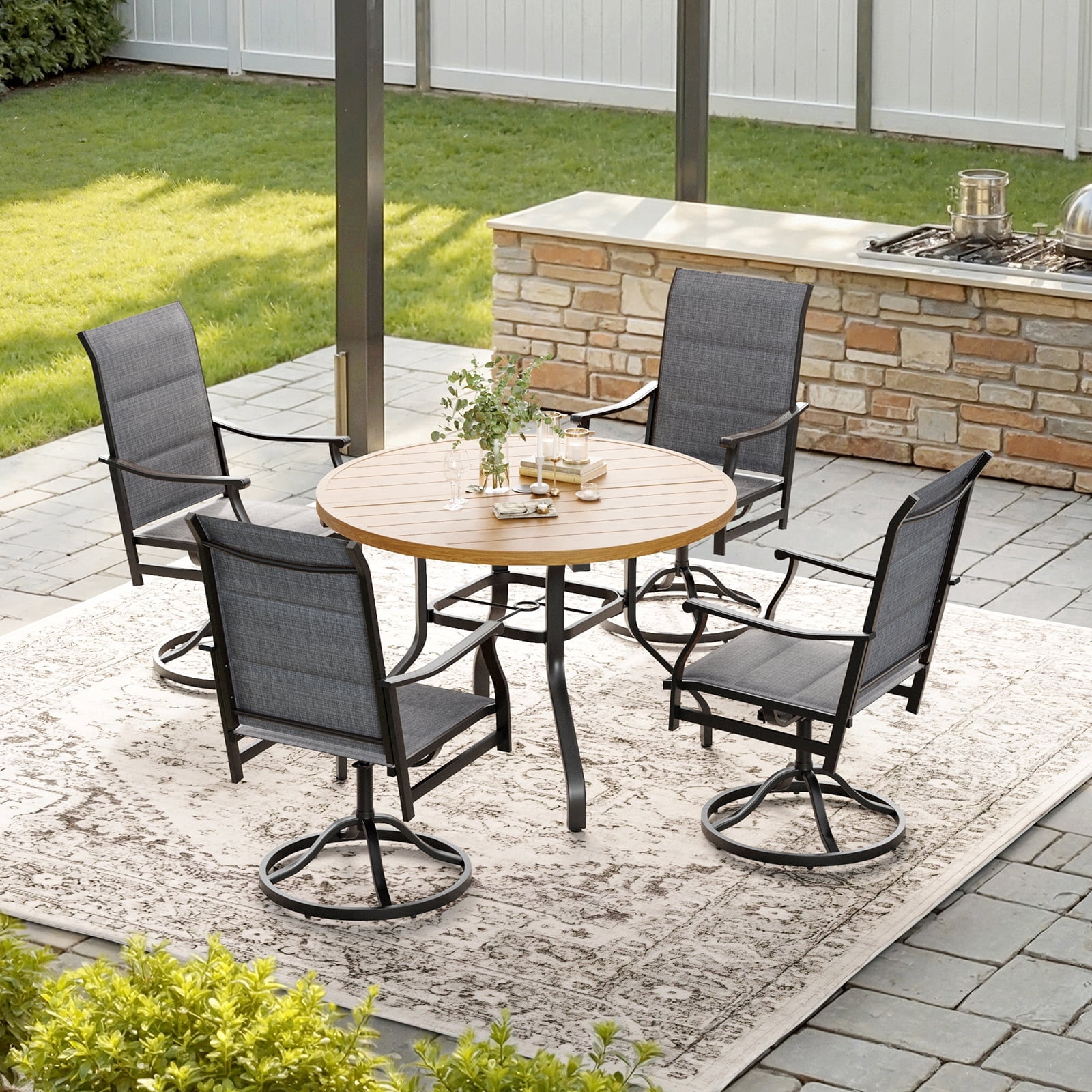 STARY 5 Pieces Outdoor Dining Set with 1.57" Umbrella Hole, Patio ...