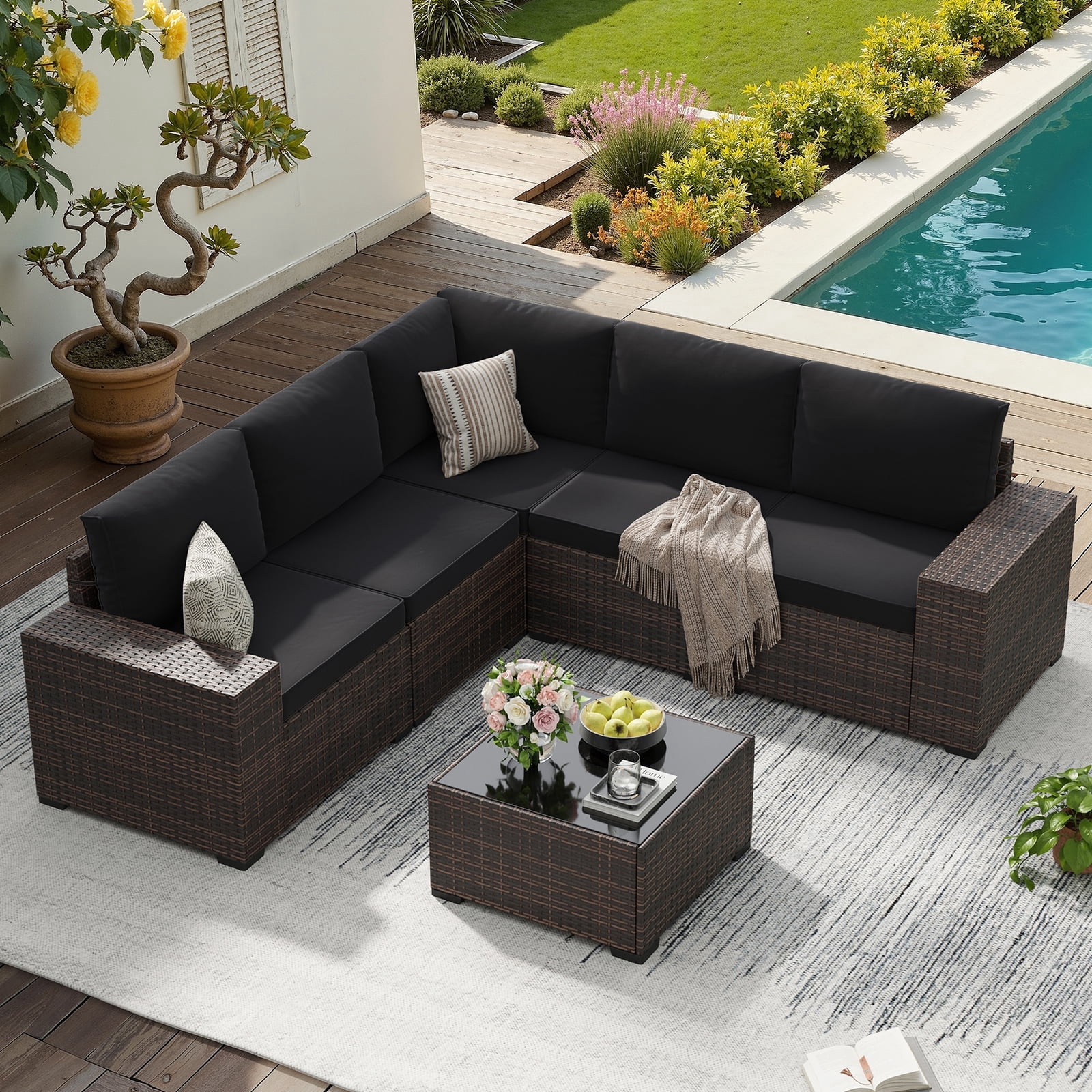 STARY 6 Pieces Outdoor Sectional Sofa with Wide Armrests, Patio ...
