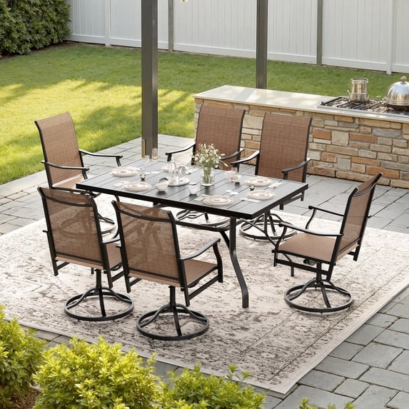 STARY 7 Pieces Outdoor Dining Set with 1.57" Umbrella Hole, Patio ...