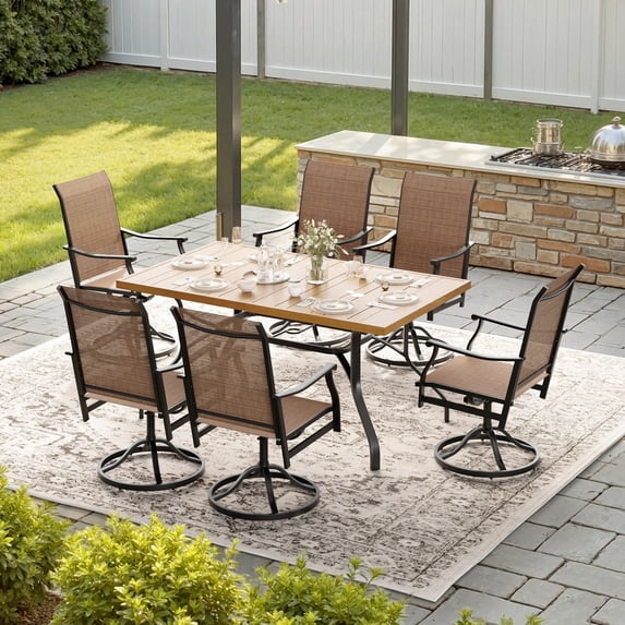 STARY 7 Pieces Outdoor Dining Set with 1.57" Umbrella Hole, Patio ...